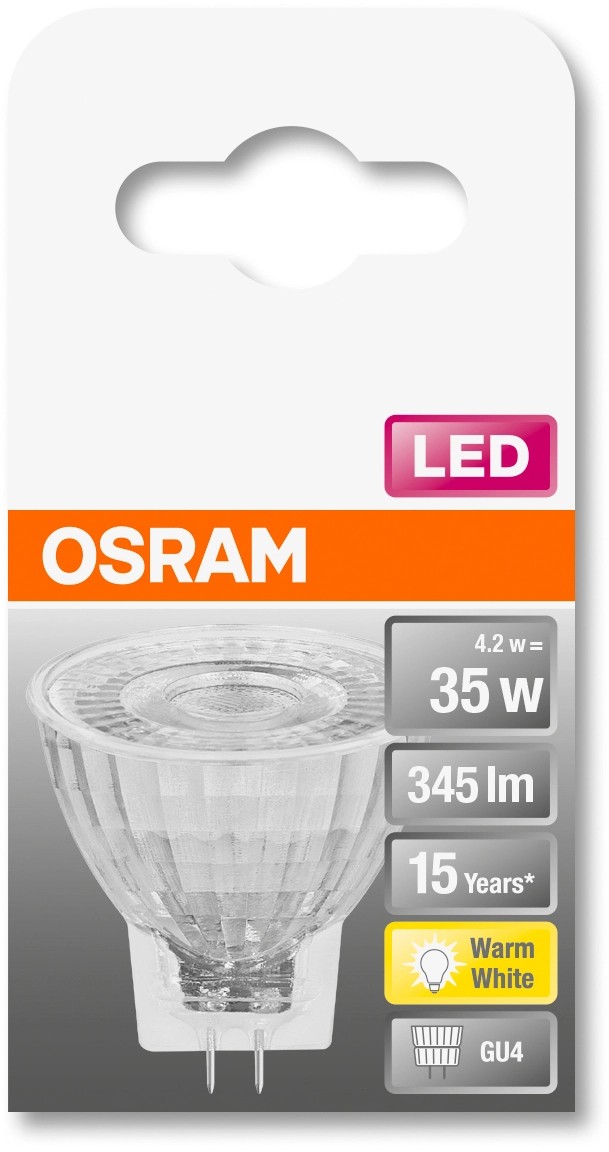 OSRAM LED reflektorová žárovka Star MR11, GU4, 4,2 W, 345 lm, 2700 K, čirá nakoupit u OBI
