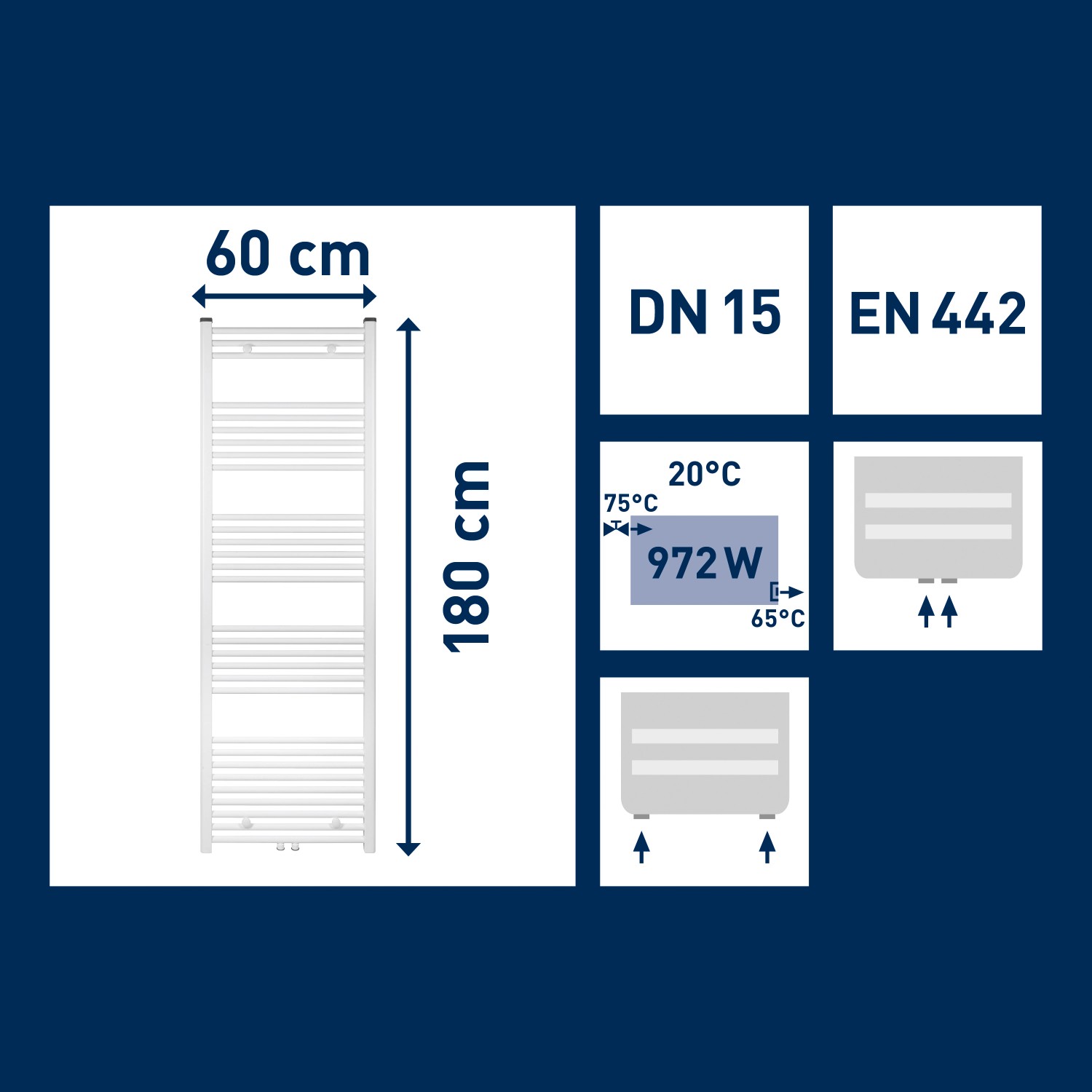 Koupelnový radiátor 972 W, bílá, 60 x 180 cm nakoupit u OBI