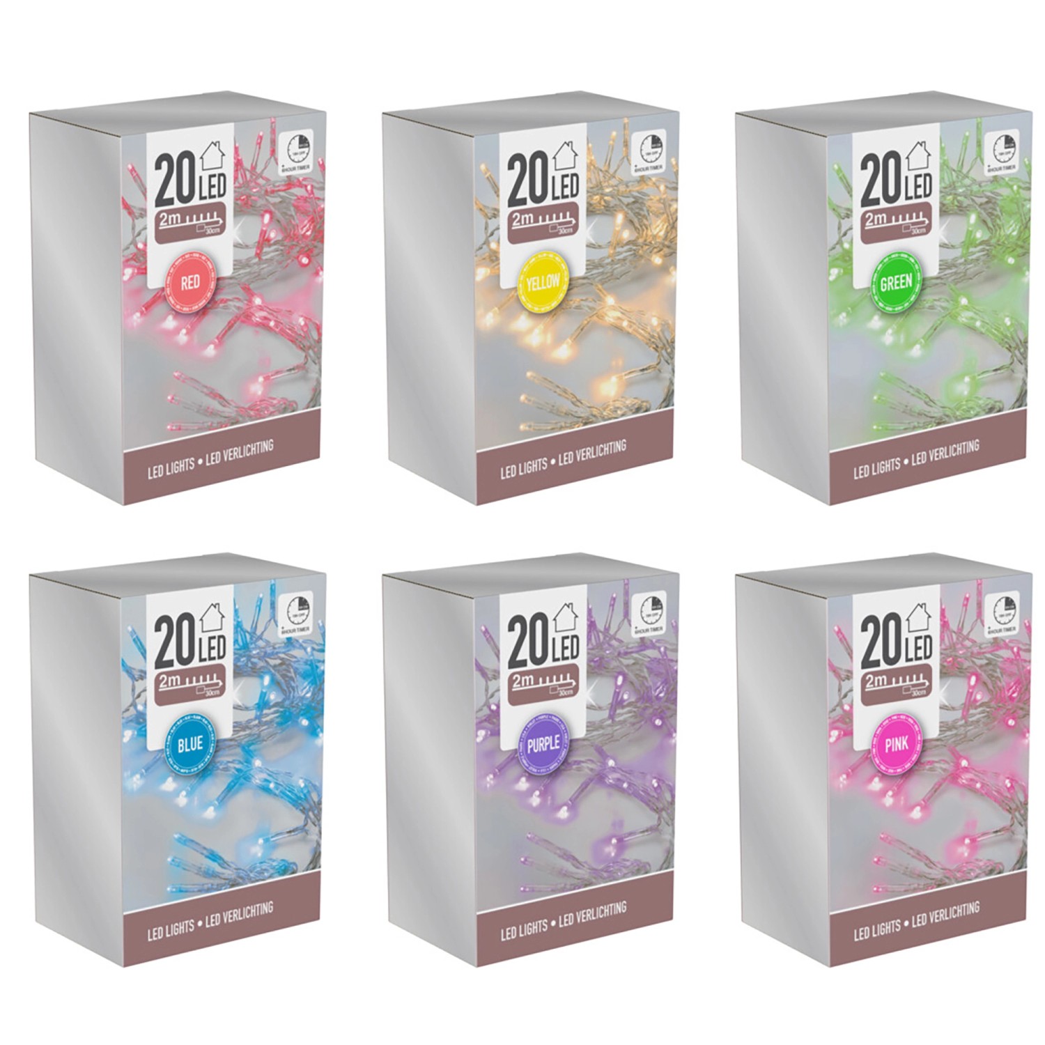 LED světelný řetěz 20 LED s časovačem, průhledný kabel, různé druhy, 2 ...