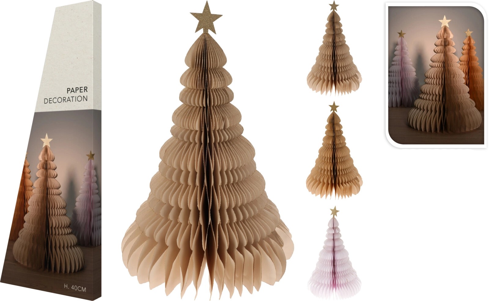Papírový dekorativní strom, odstíny béžové a růžové, různé druhy, 40 cm ...