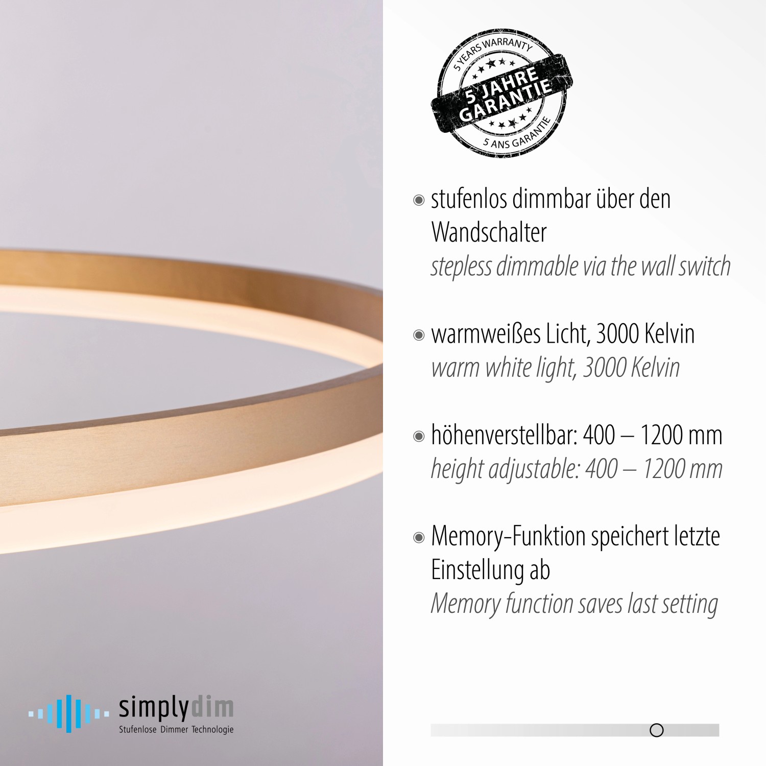 Paul Neuhaus Závěsné LED svítidlo Titus, 52W, 6600lm, mat.mosaz, pr. 80 ...