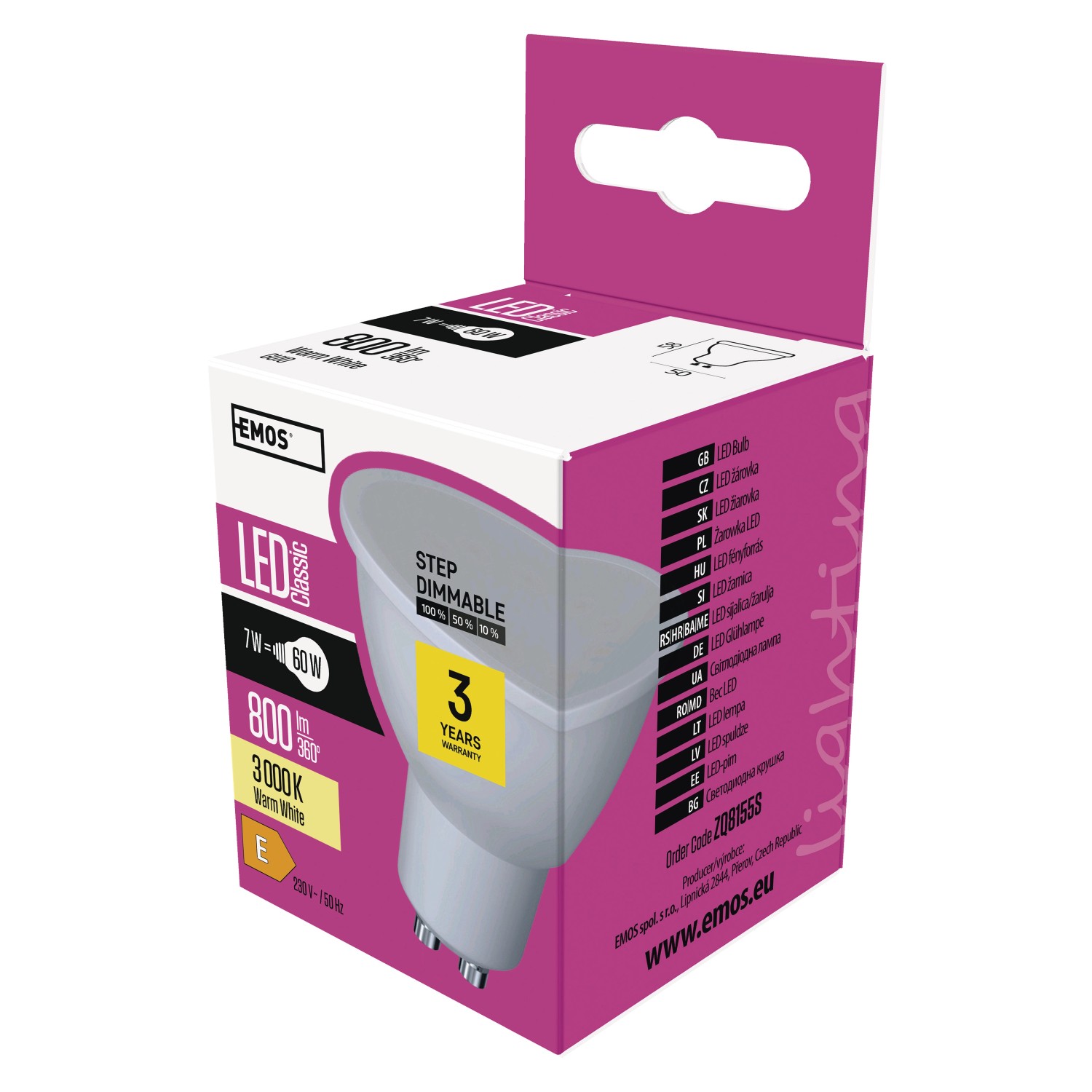 Emos LED žárovka Classic MR16, GU10, 7W (60W), 800lm, 3000K, stmívatelná koupit v OBI