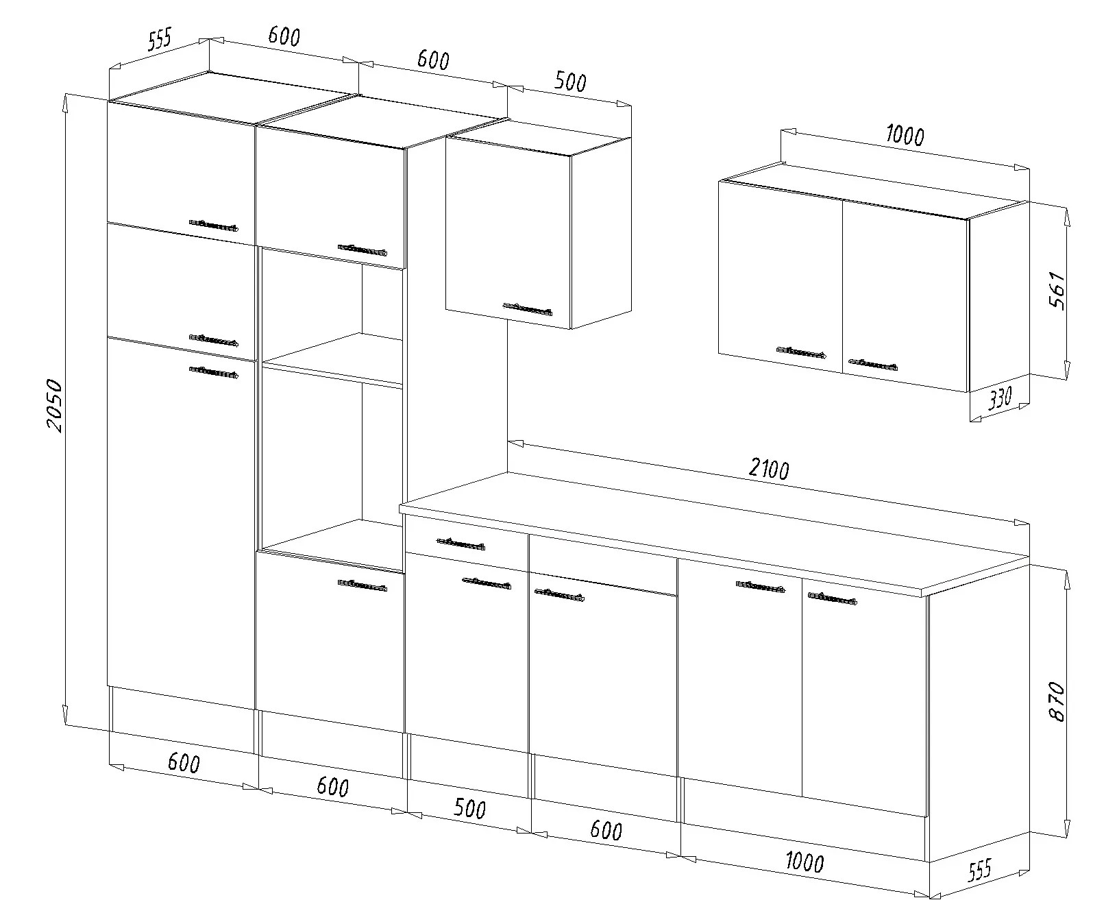 Respekta Kuchyně Oliver bílá/dub 330 cm-trouba/skl.deska/digestoř ...