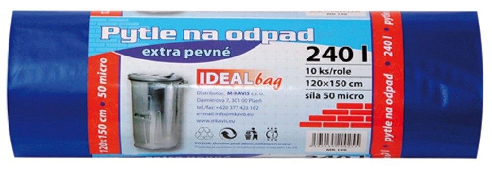 Pytel na odpad, extra pevný, modrý, 120 x 150 cm, 240 l, 10 ks nakoupit ...