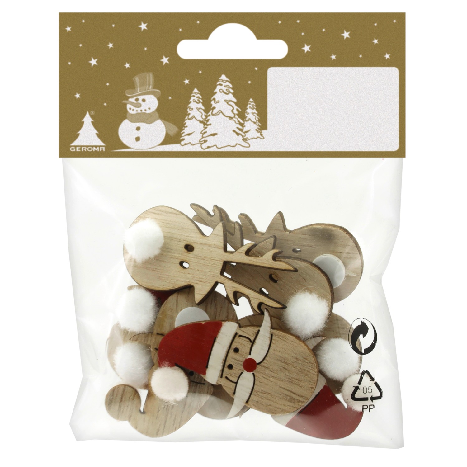 GEROMA Vánoční komponenty ke zdobení lepicí sob/santa dřevěný 4,5 cm, 9 ...