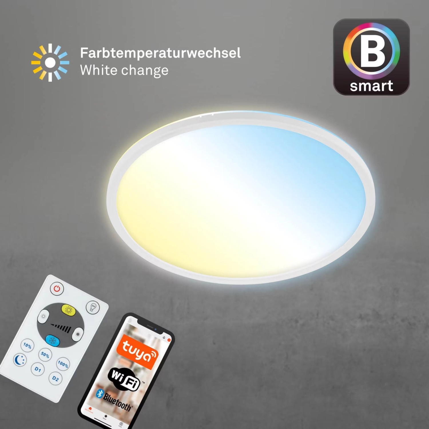 Briloner LED stropní svítidlo Slim B-Smart bílé 22W 3000lm 2700-6500K p ...
