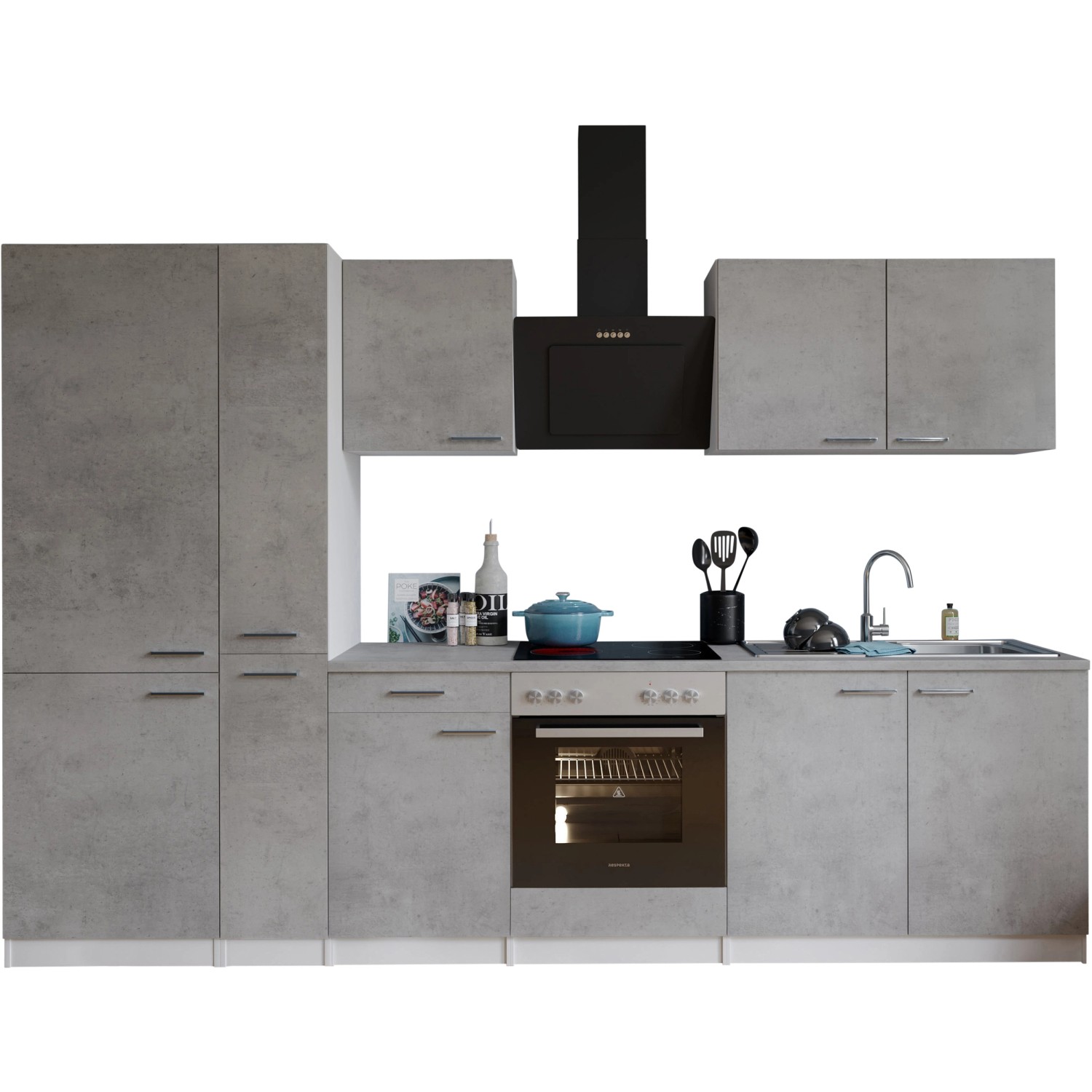 Respekta Kuchyně Malia beton/beton 300 cm - skl.deska/šik.digestoř ...