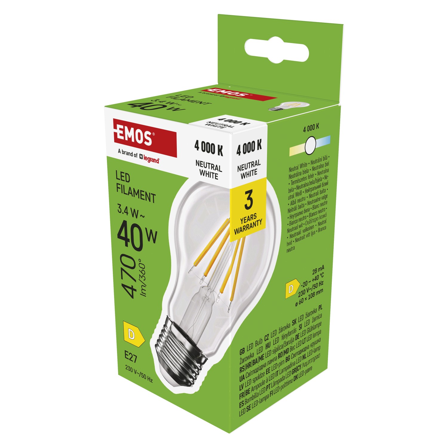 Emos LED žárovka Filament A60, E27, 3,4W (40W), 470lm, 4000K koupit v OBI