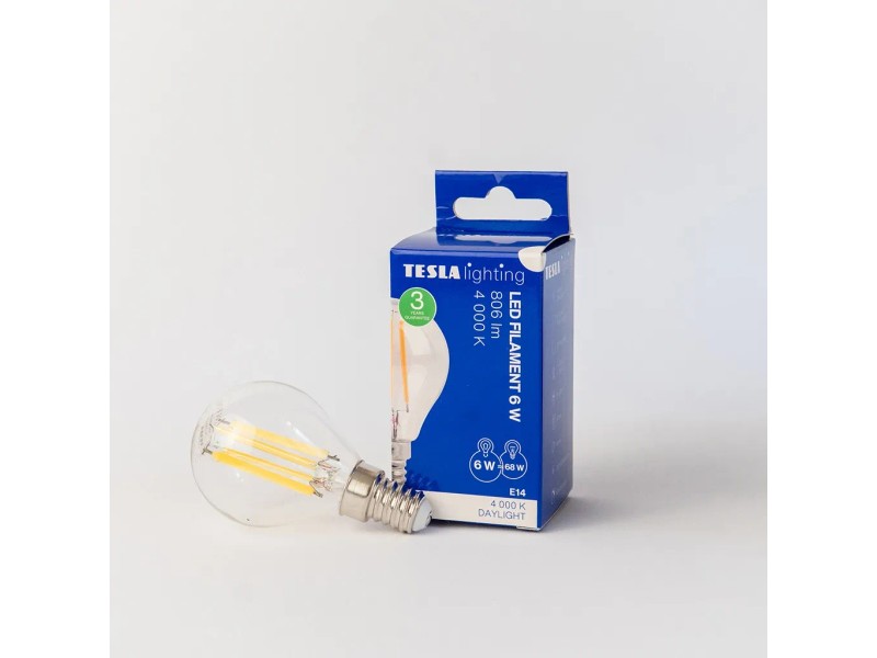 TESLA Lighting LED žárovka Filament Retro E14, 6 W, 806 lm, 4000 K