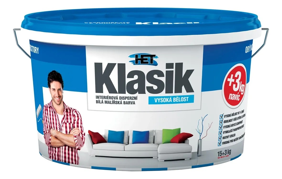 HET Klasik Interiérová disperzní bílá malířská barva 15 + 3 kg