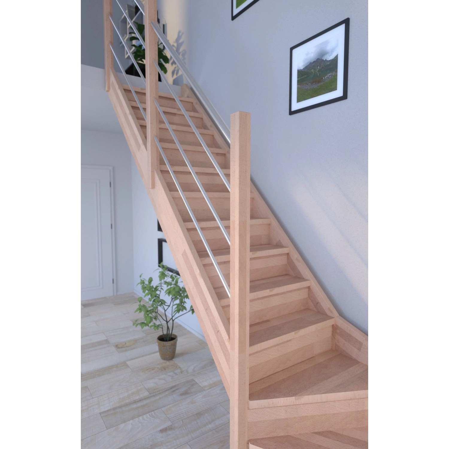 StarWood Schody Mykonos Pro bukové pravé 80cm otevřené dřev. nerez ...