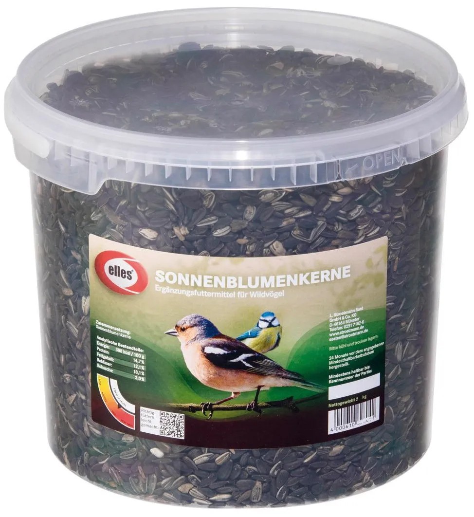 Slunečnicová semínka pro divoké ptactvo v kbelíku, 2 kg