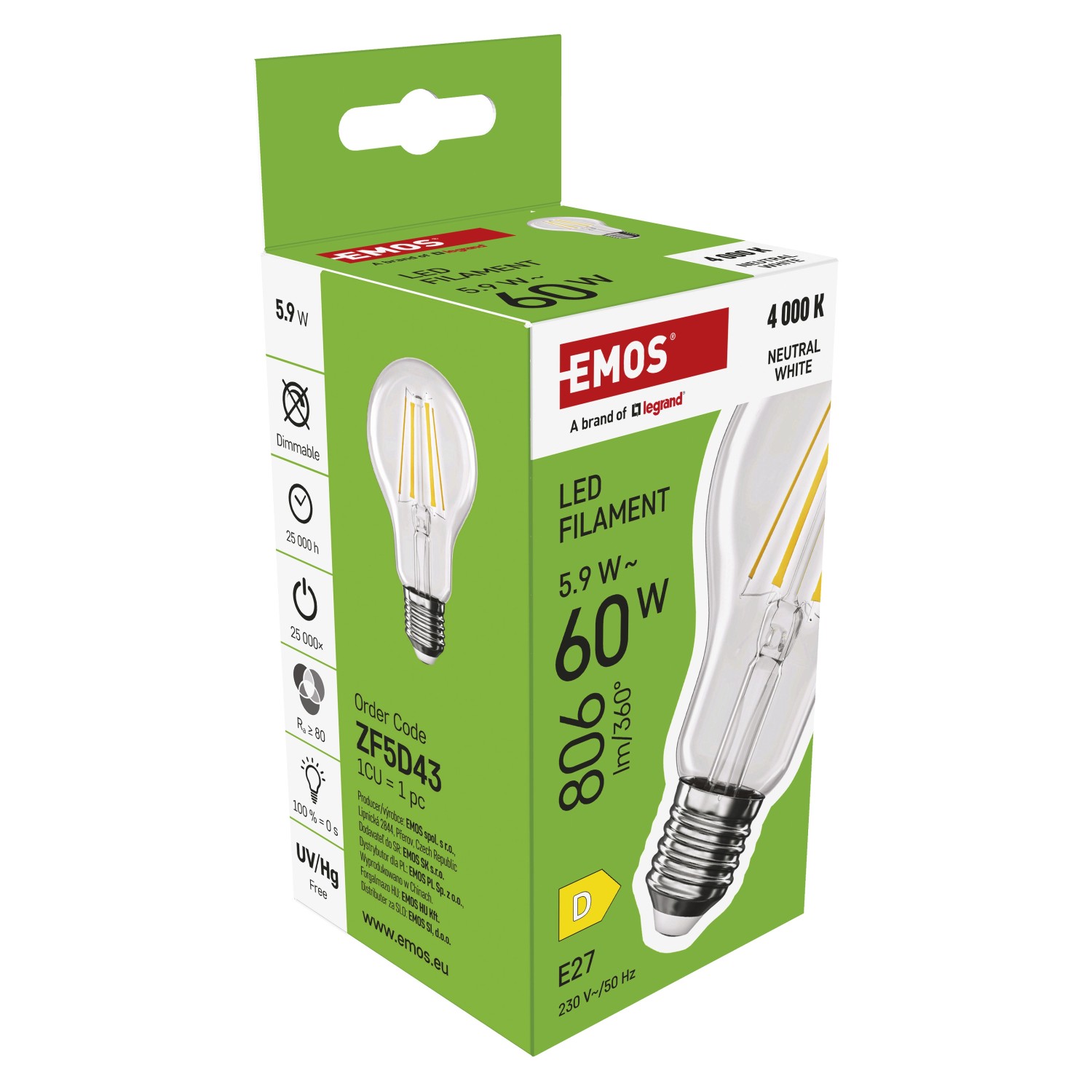 Emos LED žárovka Filament A60, E27, 5,9W (60W), 806lm, 4000K koupit v OBI