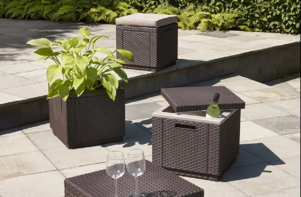 Keter Taburet s chladicím boxem Ice Cube Box, teplá hnědá, 42 x 42 x 41 ...