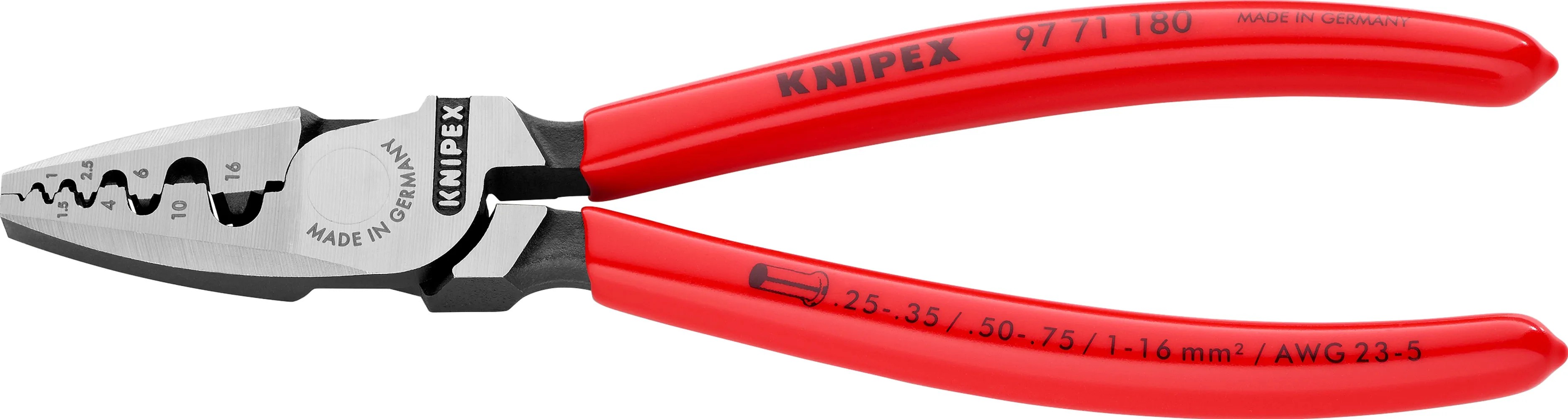 Knipex Lisovací kleště na koncové dutinky, potažené plastem, 180 mm