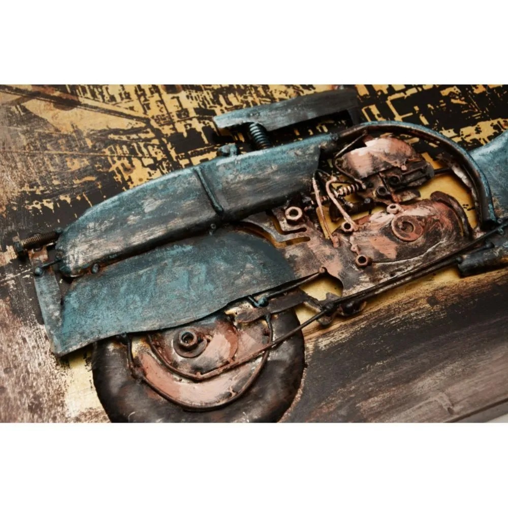 FALC Kovový obraz 3D motorka modrá/žlutá, 40 x 60 cm