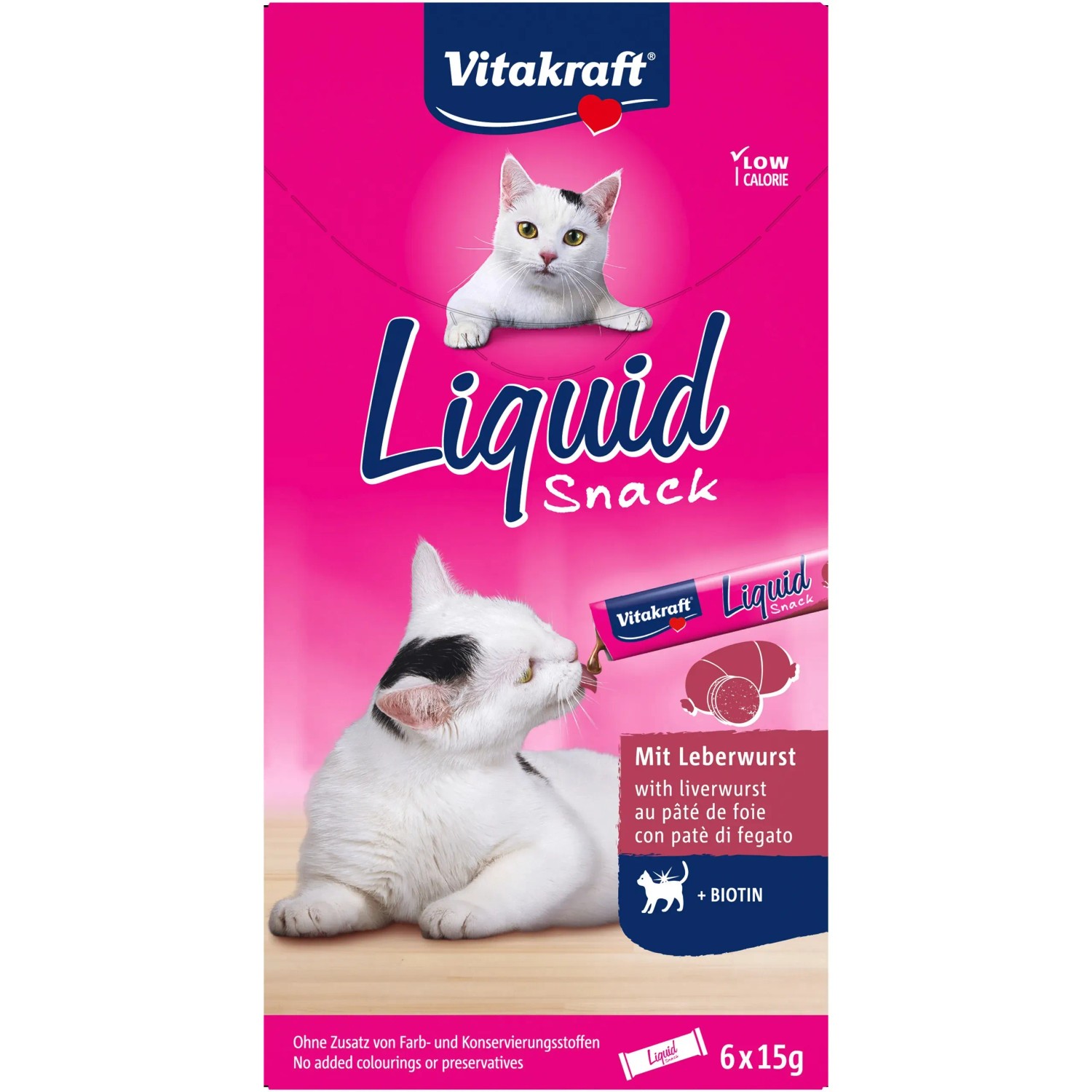 Vitakraft Pochoutka pro kočky Liquid Snack játrovka s biotinem, 6 x 15 g