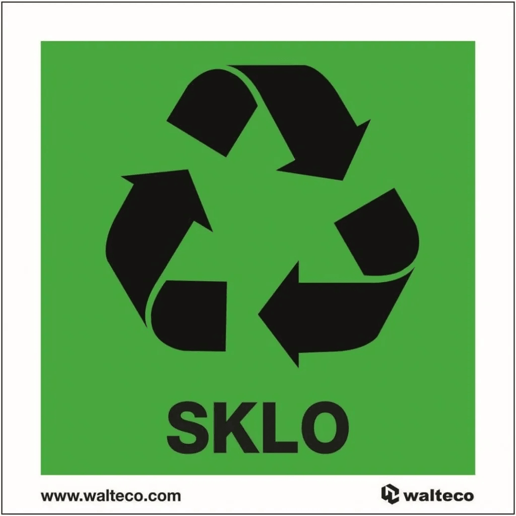 Walteco Značení odpadu "Recyklace - sklo" samolepicí, 92 x 92 mm