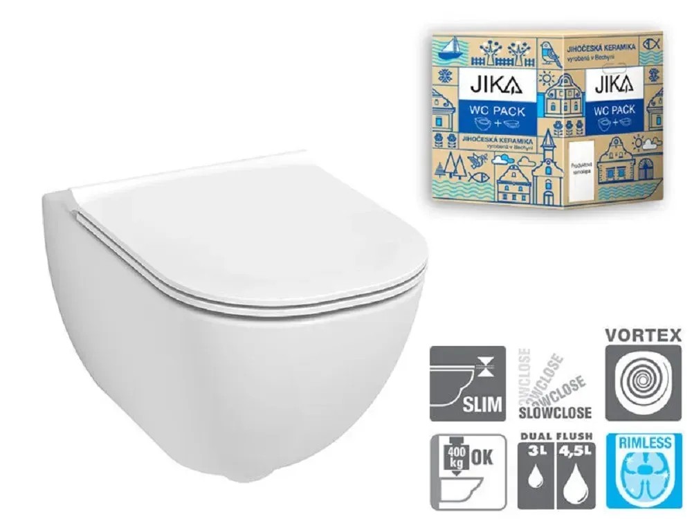 JIKA Závěsné WC Mio-N vortex/rimless vč. sedátka Mio slowclose, bílá ...