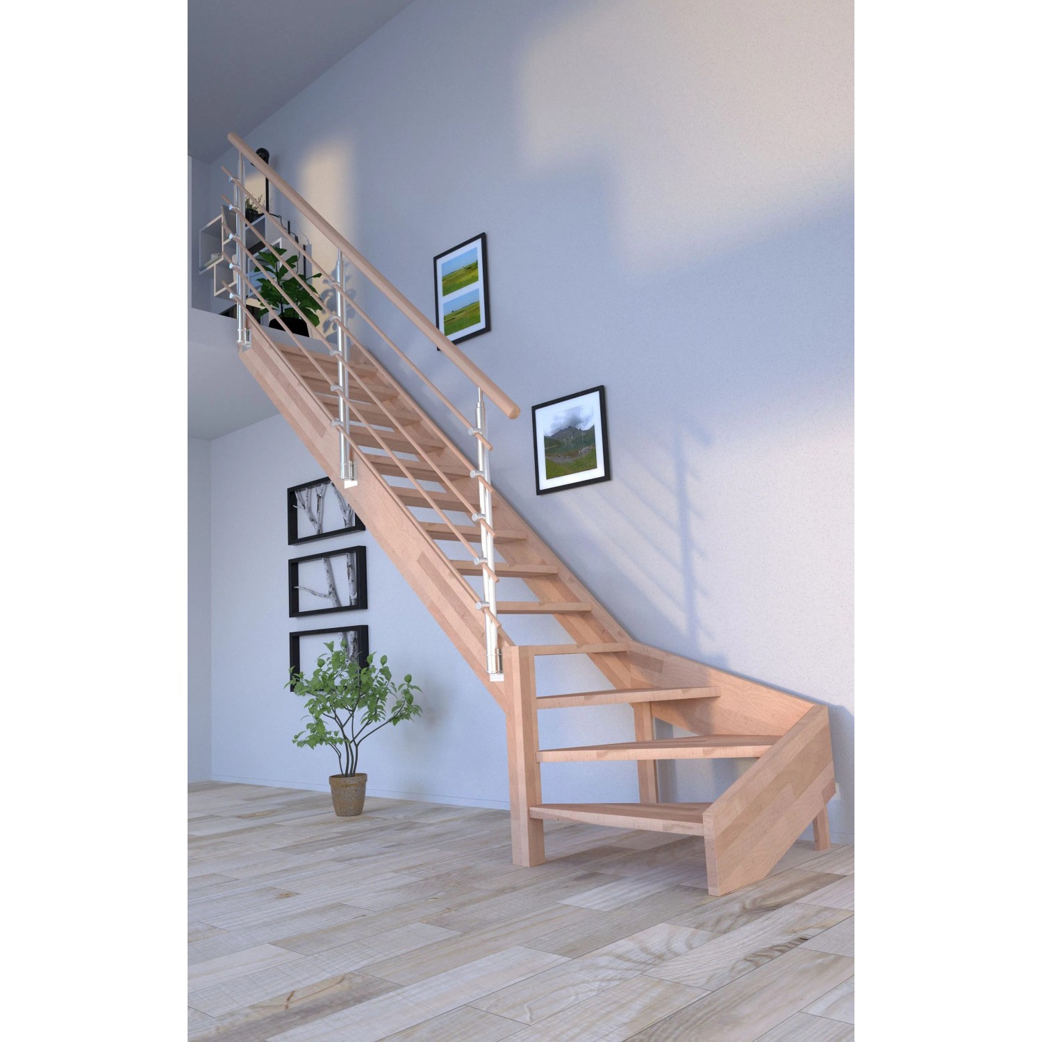 StarWood Schody Mykonos Pro bukové levé 80cm otevřené design.dřev.zábradlí