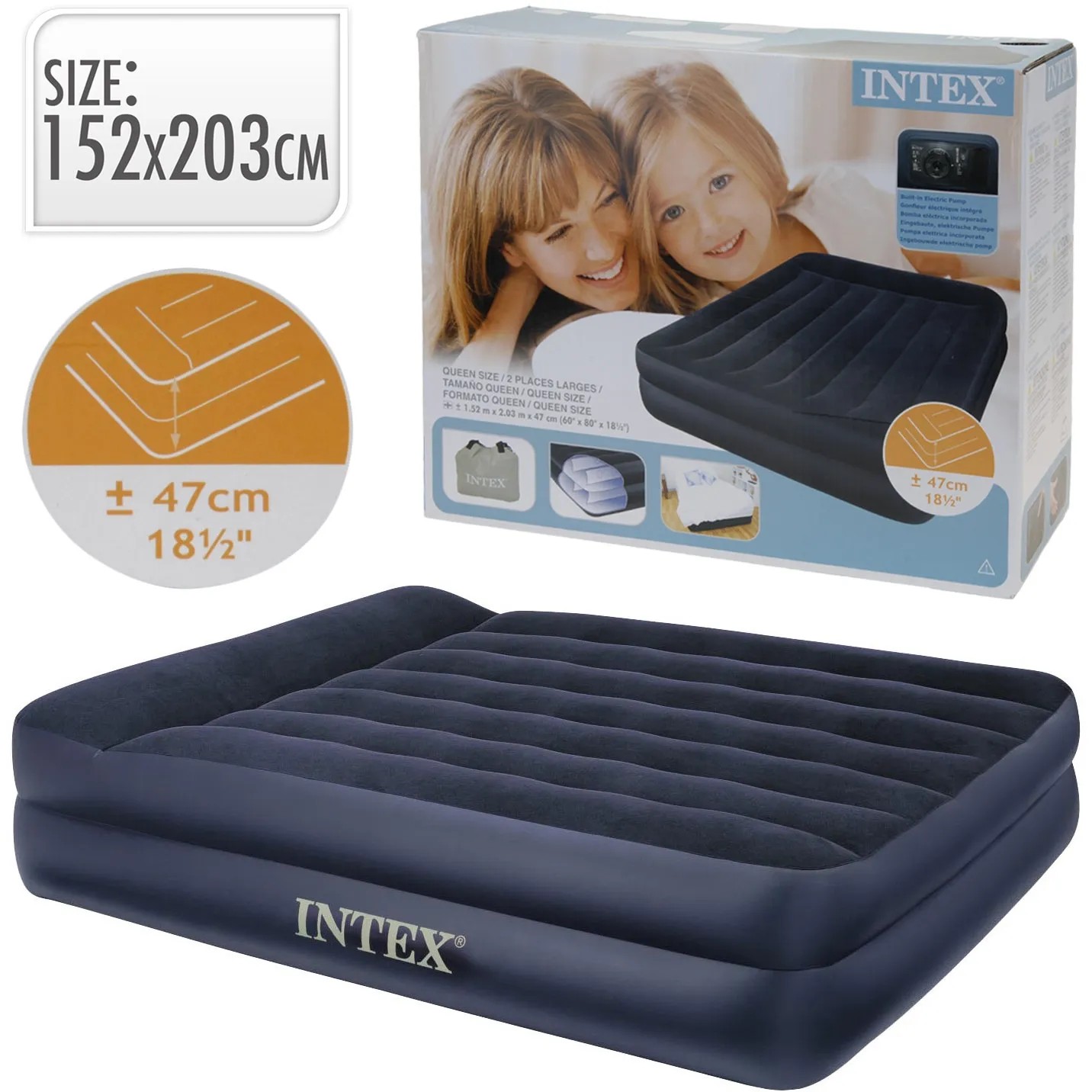 Intex Nafukovací postel pro hosty s integrovanou pumpou, 152 x 203 x 42 ...