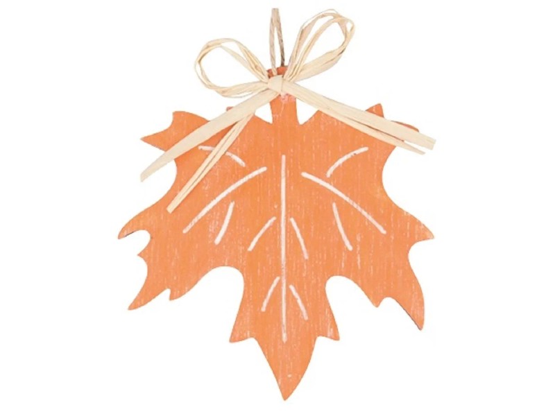 Dřevěný list na zavěšení, oranžový javor, 10 cm