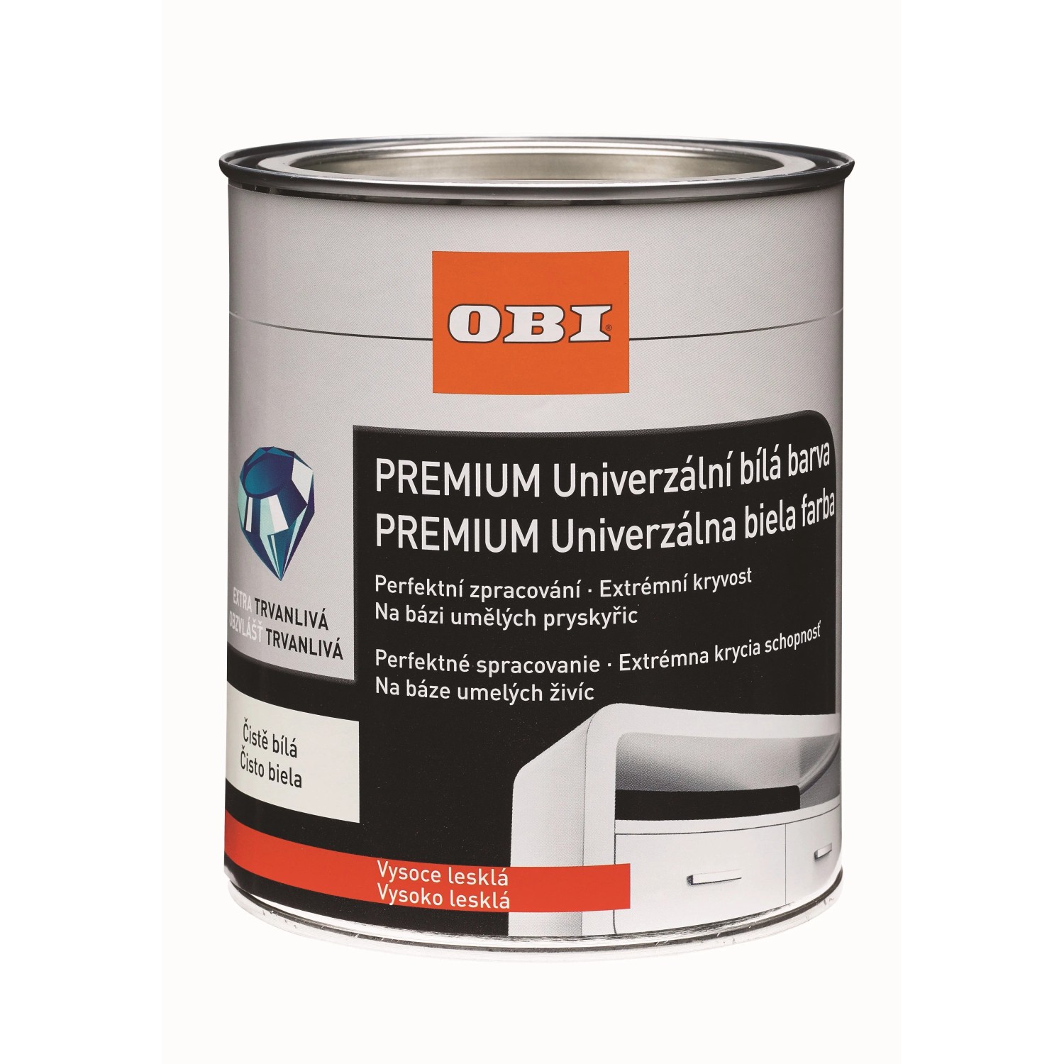 OBI Univerzální barva PREMIUM vysoce lesklá bílá 750 ml nakoupit u OBI