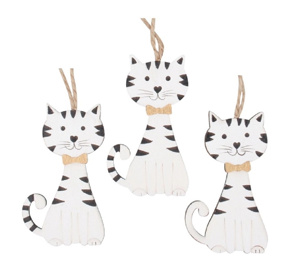 Anděl Přerov Dřevěné kočičky, na zavěšení, bílo-černé, 3 ks, 7,5 cm koupit v OBI