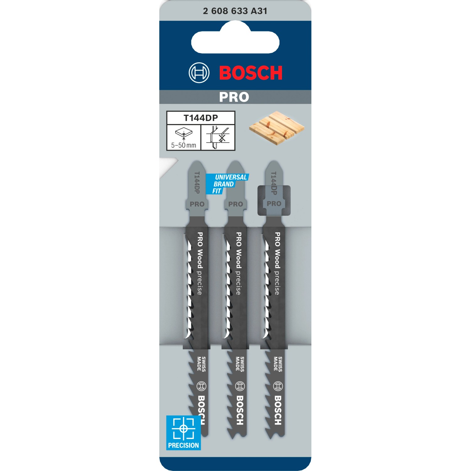 Bosch Pilový plátek pro přímočaré pily Pro Wood Precise T144DP, 3 ks