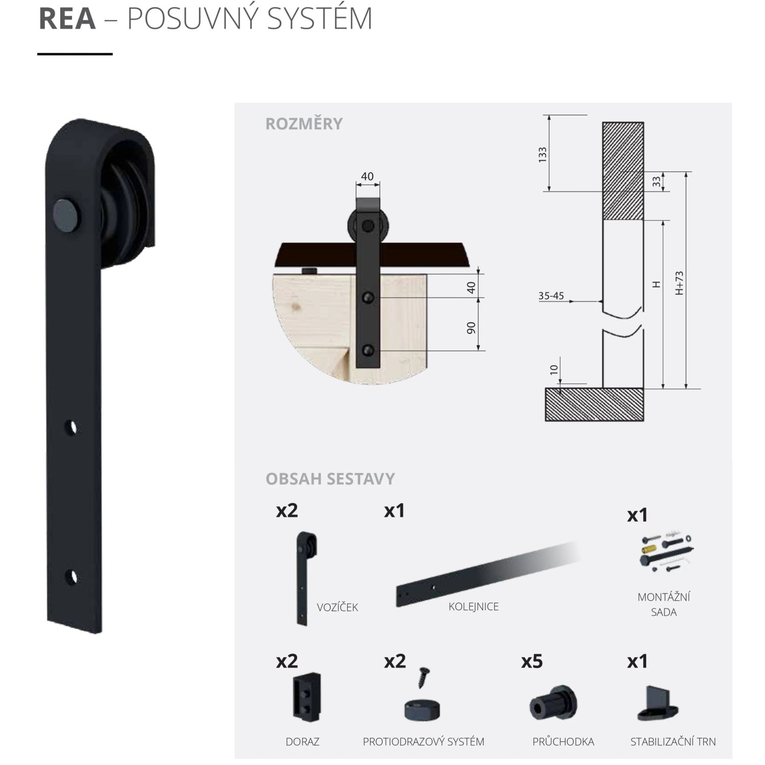 RADEX Posuvné dveře Lamette vč. systému REA a madla, 95 x 210 cm ...