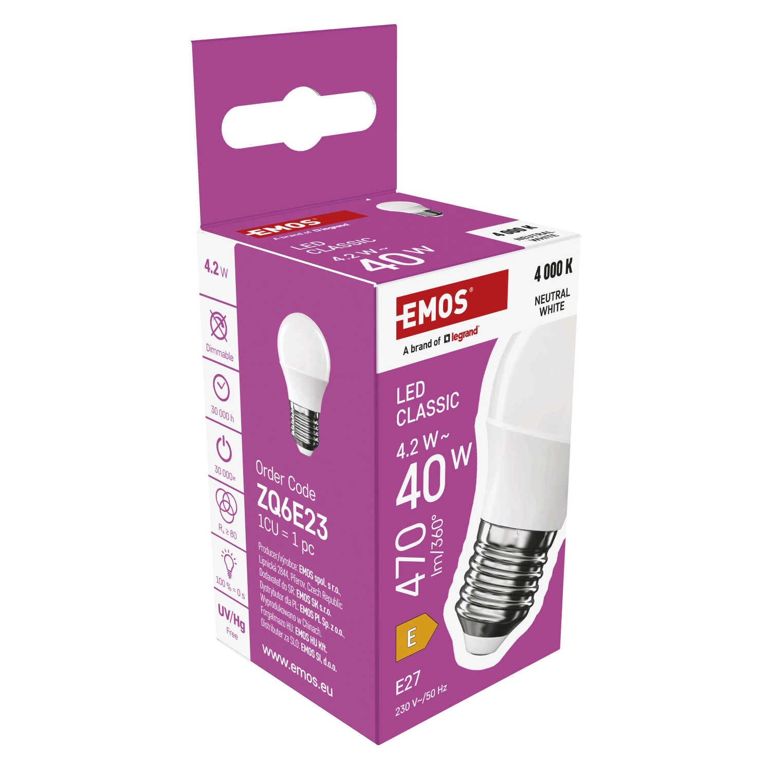EMOS LED žárovka Classic Mini Globe, E27, 4,2W (40W), 470lm, 4000K