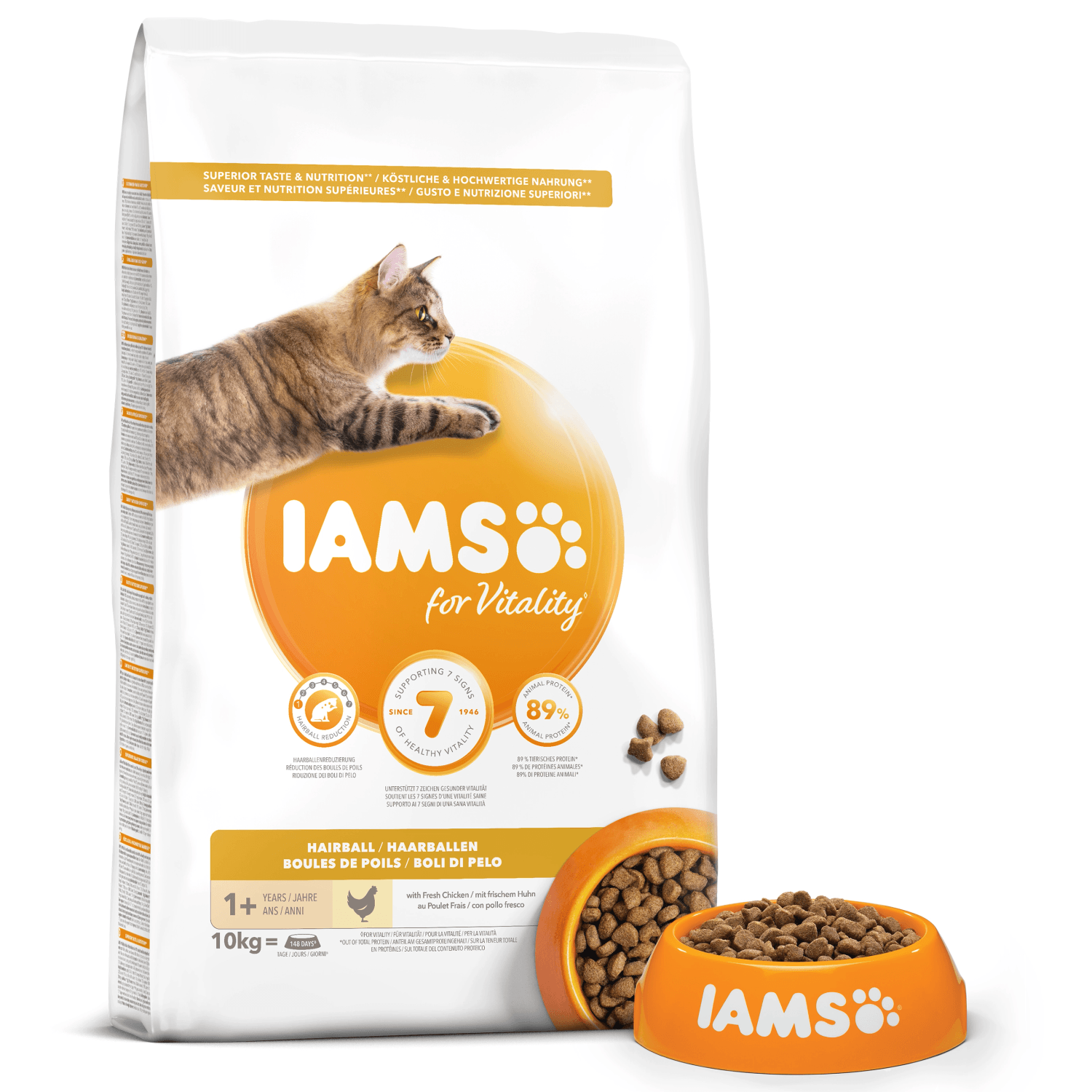 IAMS Granule pro kočky HAIRBALL s čerstvým kuřecím 10 kg
