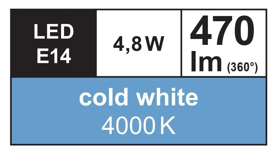 SMD LED žárovka E14 C37, 4,8 W, 470 lm, 4000 K koupit v OBI