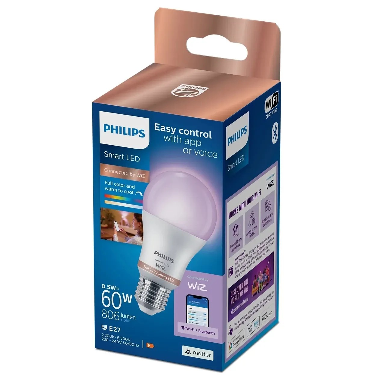 Philips Chytrá LED žárovka E27 A60, 8,5 W, 805 lm, RGBW 2200K-6500 K ...