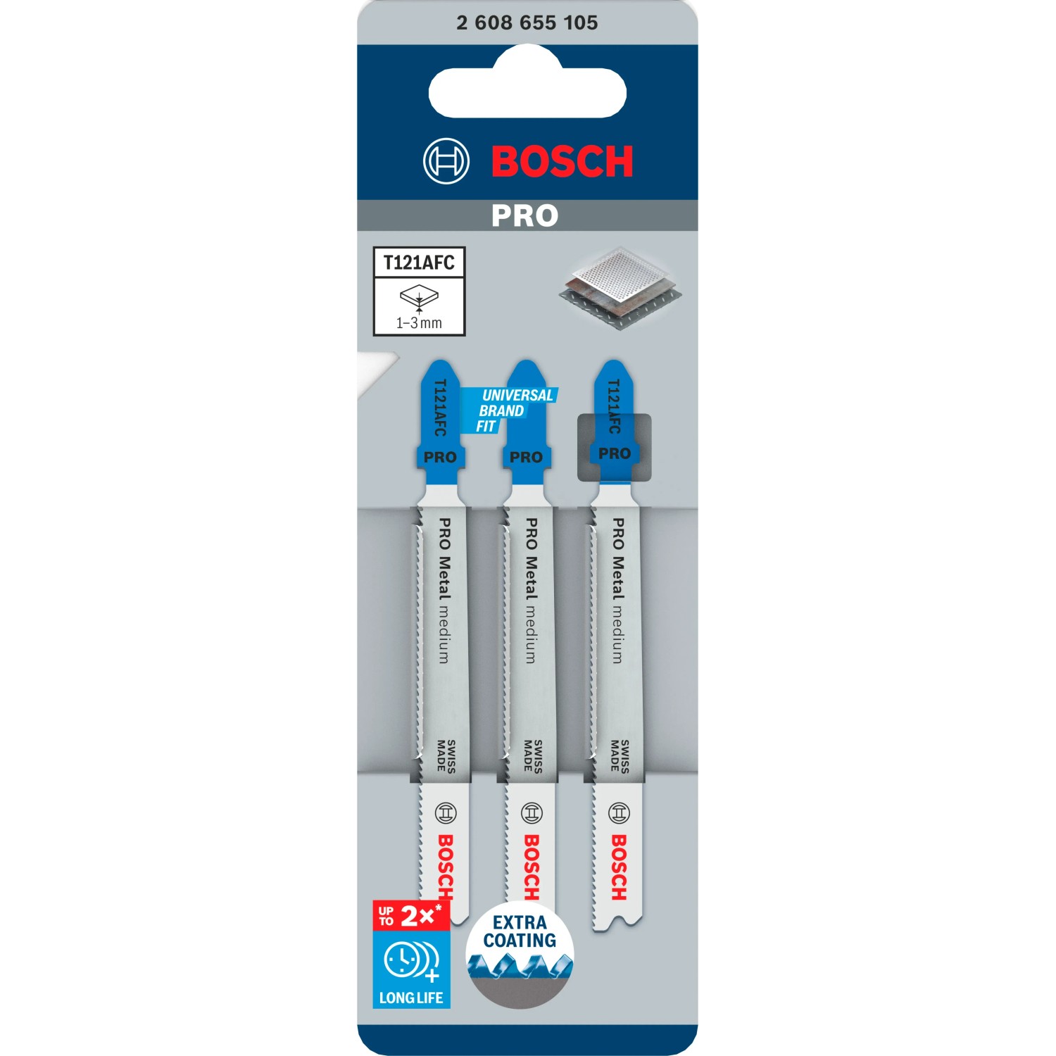 Bosch Pilový plátek PRO Metal Medium T121AFC pro přímočaré pily 92 mm, 3 ks