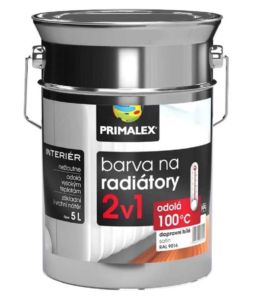 PRIMALEX Barva na radiátory 2v1 Satin RAL 9016 dopravní bílá, 5 l