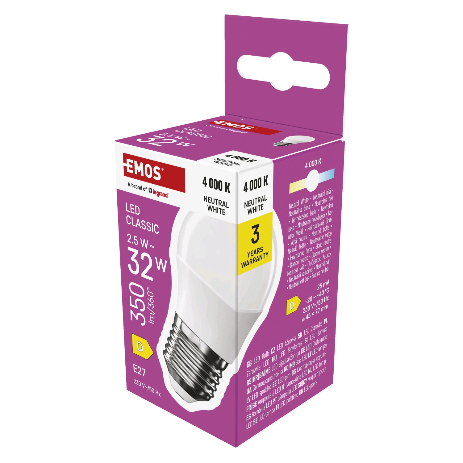 EMOS LED žárovka Classic Mini Globe, E27, 2,5W (32W), 350lm, 4000K