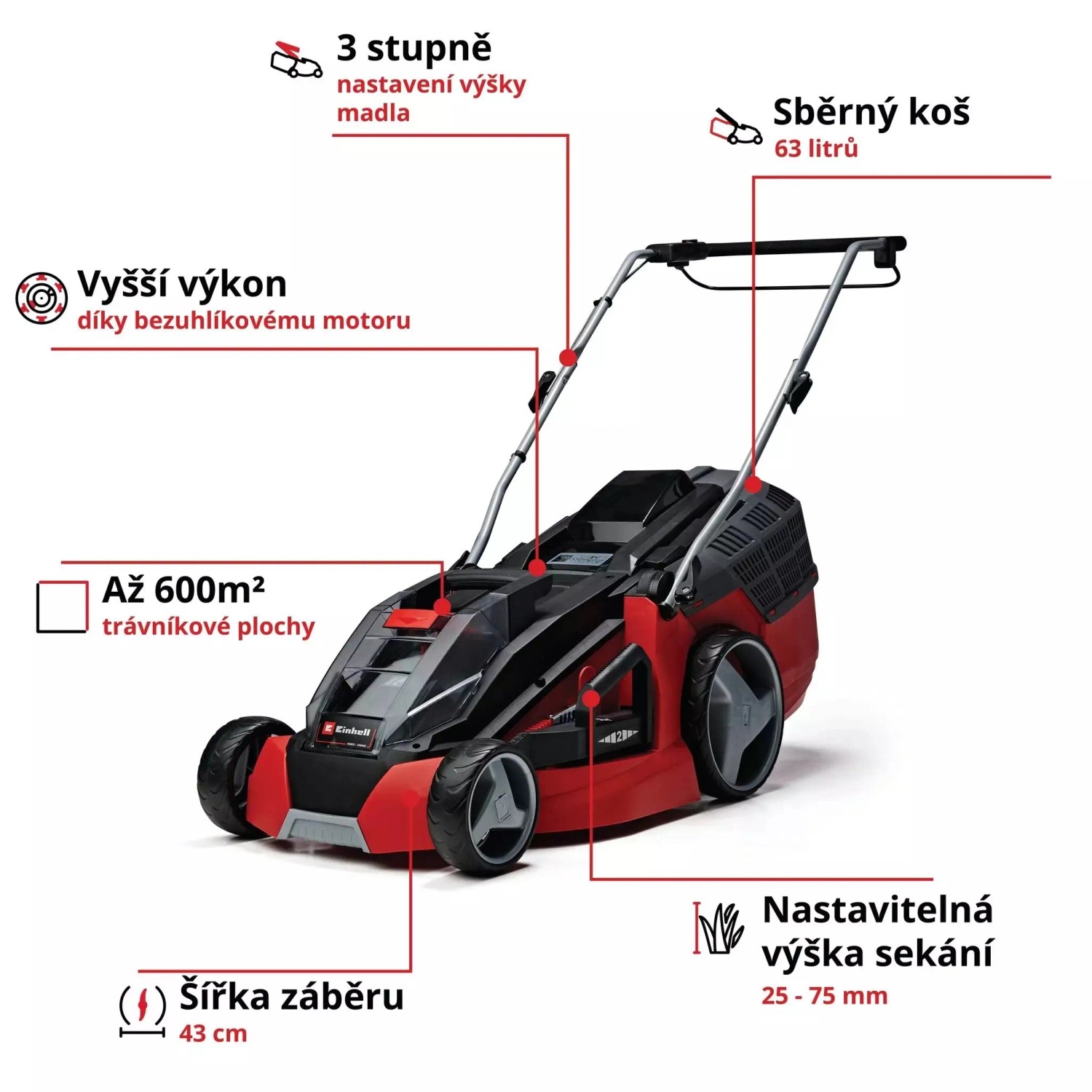 Einhell Power X-Change Aku sekačka na trávu GE-CM 43 Li M Kit (2 x 4,0 Ah)