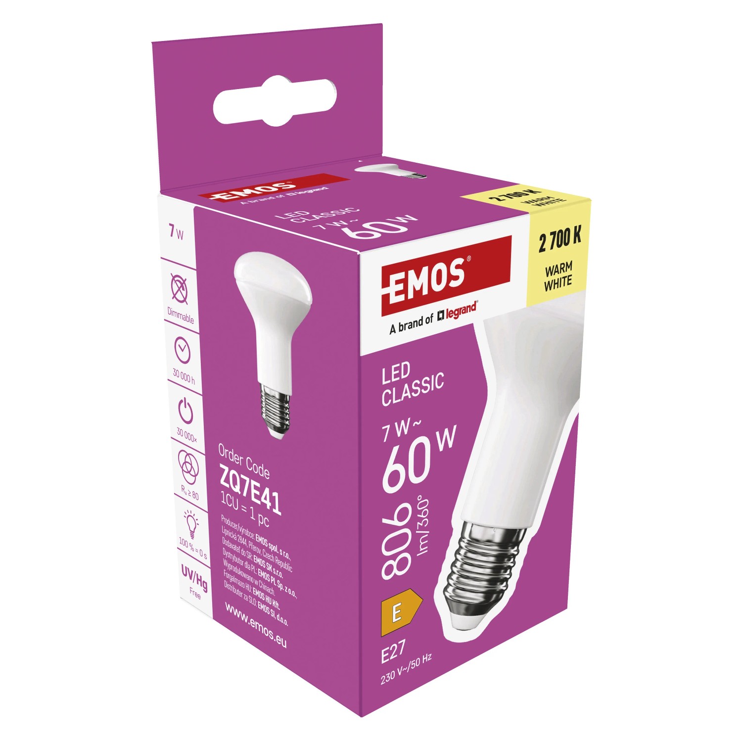 EMOS LED žárovka Classic R63, E27, 7W (60W), 806lm, 2700K