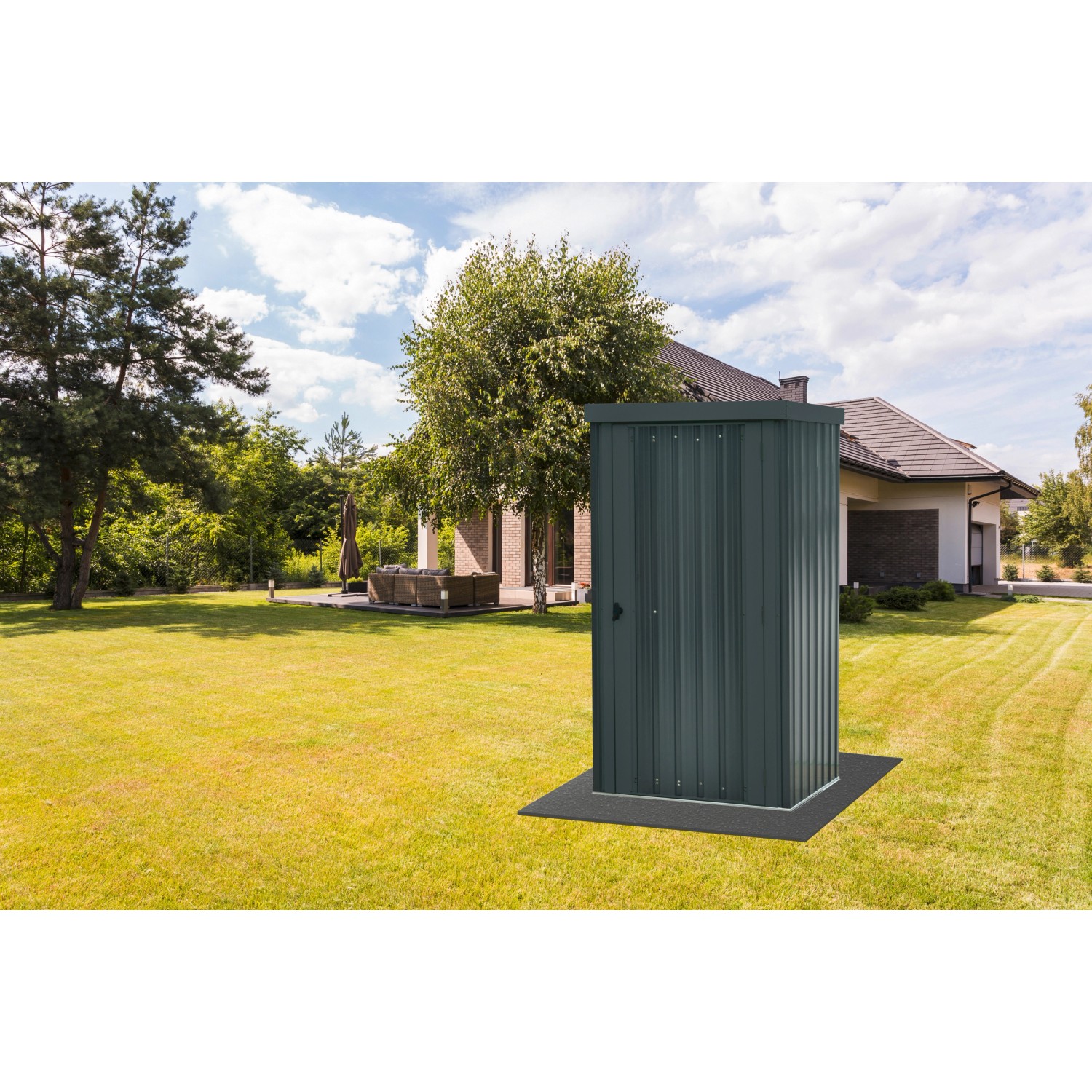 Floraworld Plechový zahradní domek, plochá střecha, antracitová, 98 x ...