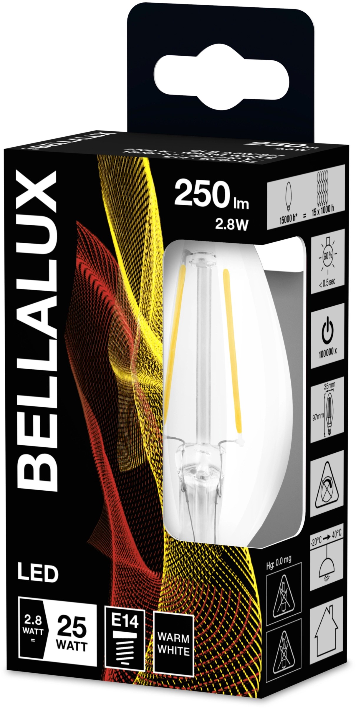 BELLALUX LED žárovka BELLALUX Classic B25, E14, 2,5 W, 250 lm, 2700 K, čirá
