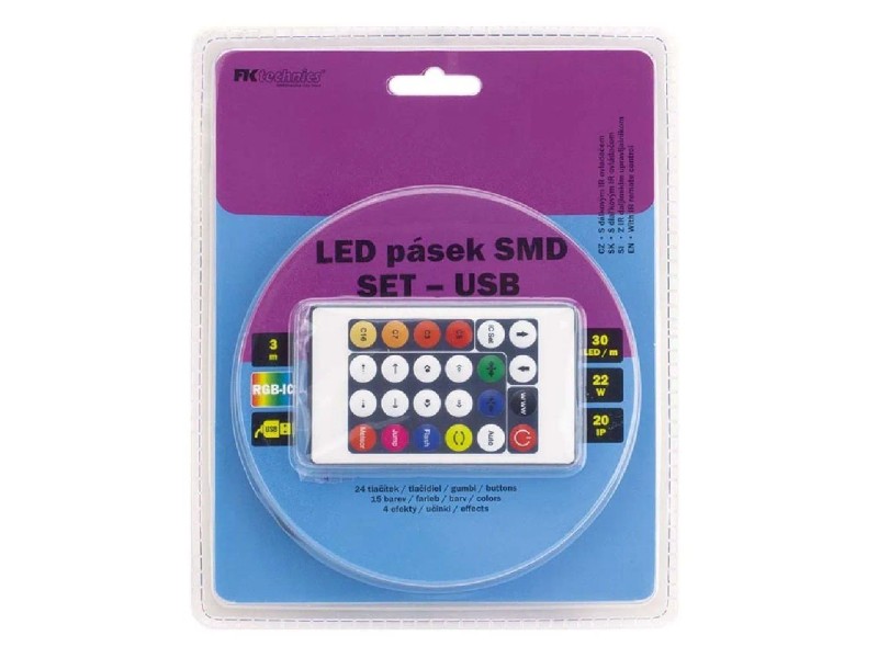 FK Technics SET LED pásek Magic RGB s IR ovladačem, USB napájení, 22W ...