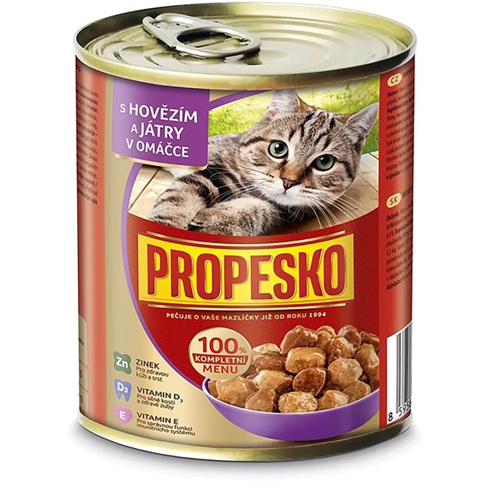 Propesko Konzerva pro kočky hovězí s játry v omáčce 830 g