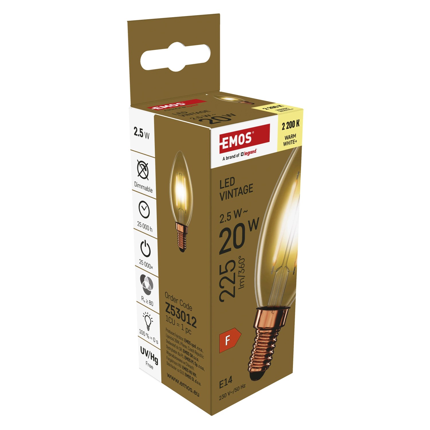 EMOS LED žárovka Vintage svíčka, E14, 2,5W (20W), 225lm, 2200K