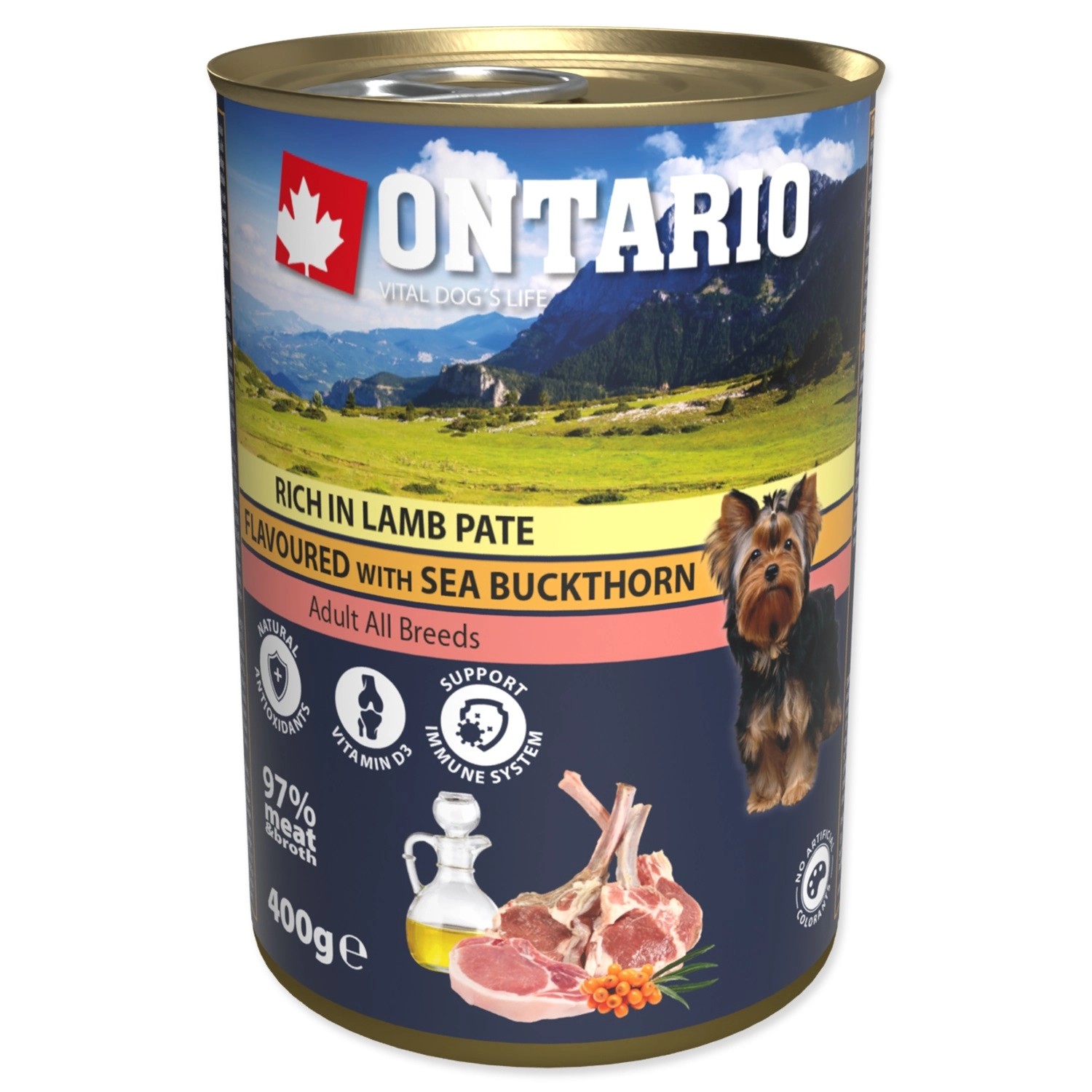Ontario Konzerva pro psy Adult s jehněčím paté a rakytníkem 400 g ...