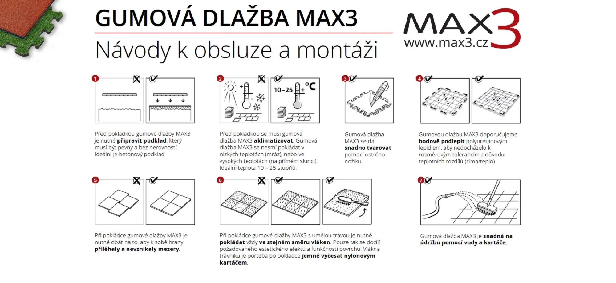 MAX3 Gumová dlažba červená 500 x 500 x 25 mm nakoupit u OBI