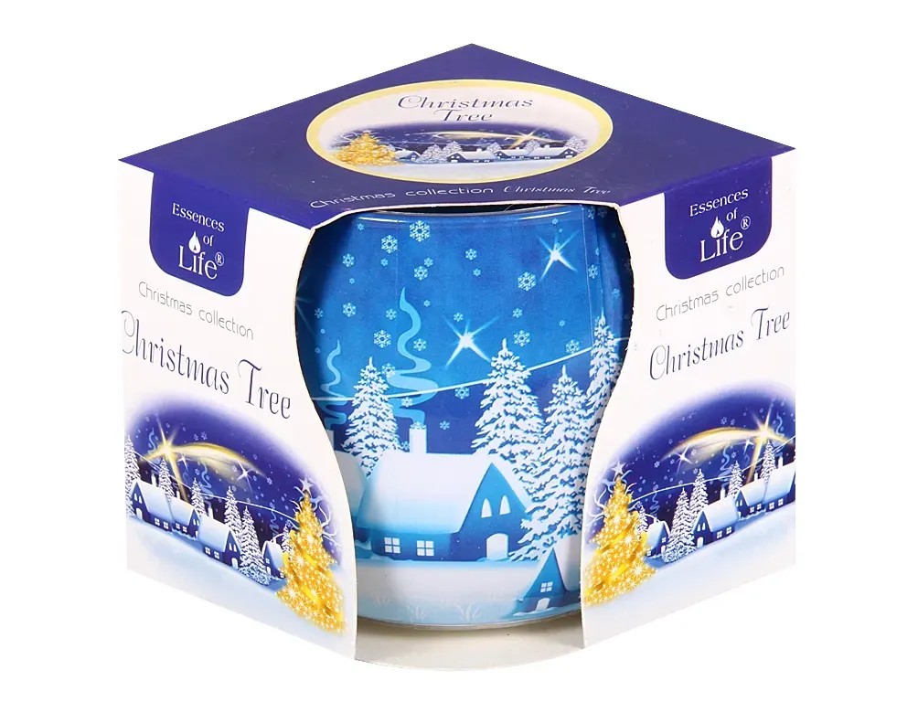 Svíčka vonná ve skle s vánočním potiskem 100 g, modrá nakoupit u OBI